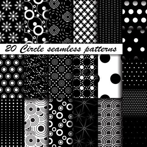 Set Of 20 Monochrome Circle Seamless Patterns Stock Vector