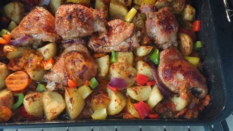 How To Make Oven Baked Chicken And Potatoes Recipe Youtube