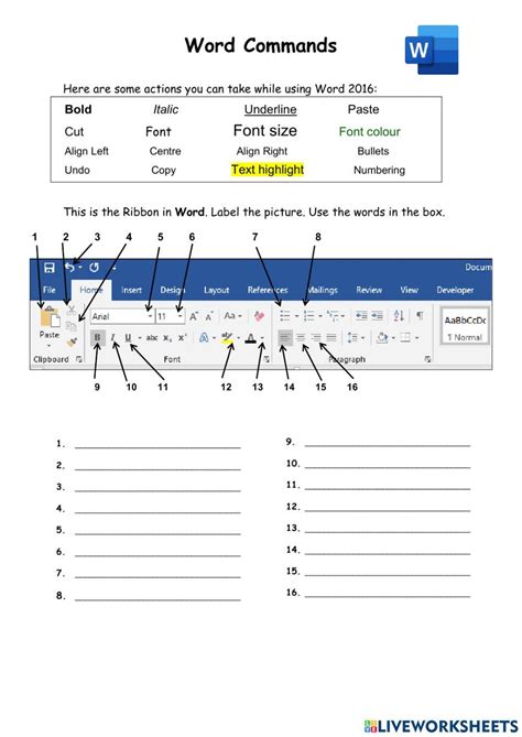 Word Commands Online Exercise For Live Worksheets