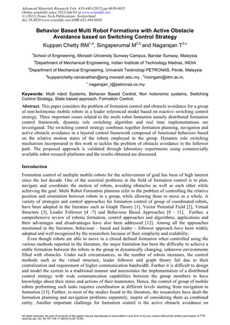 Pdf Behavior Based Multi Robot Formations With Active Obstacle Avoidance Based On Switching