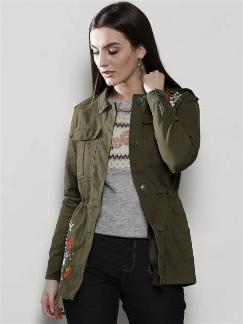 Buy Dorothy Perkins Women Olive Green Solid Denim Jacket Jackets For