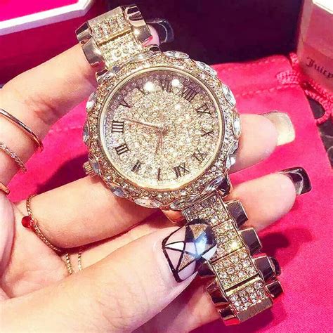 여성용 패션 블링 크리스탈 풀 스틸 캐주얼 시계 여성용 쿼츠 시계 다이아몬드 손목시계 Aliexpress