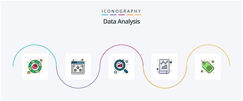 Data Analysis Line Filled Flat 5 Icon Pack Including Label Monitoring