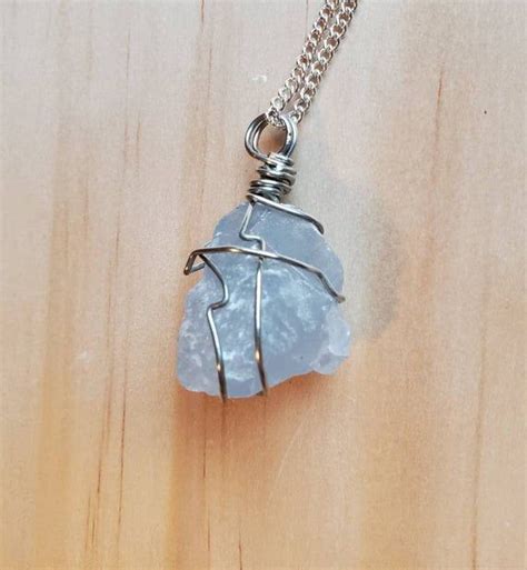 Blue Celestite Necklace Natural Blue Crystal Necklace Etsy Blue