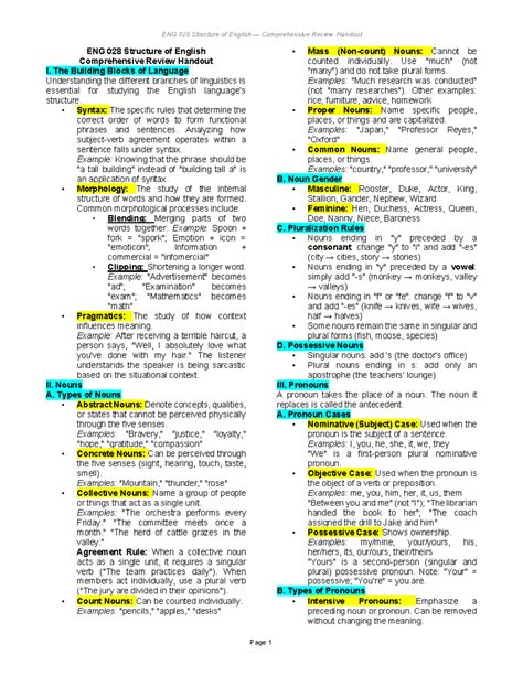 Eng 028 Structure Of English Comprehensive Review Guide Studocu