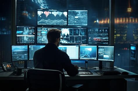 Premium Photo A Security Guard Monitoring Live Surveillance Generative Ai
