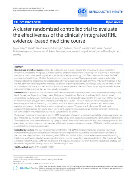 Pdf A Cluster Randomized Controlled Trial To Evaluate The