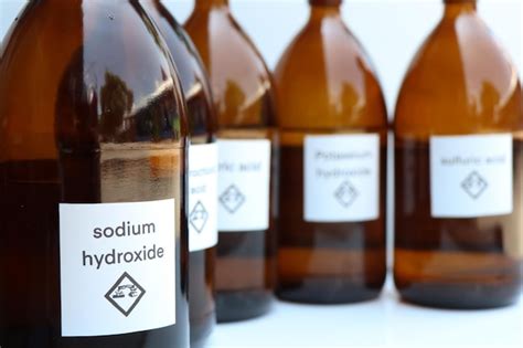 Premium Photo Sodium Hydroxide In Bottle Chemical In The Laboratory