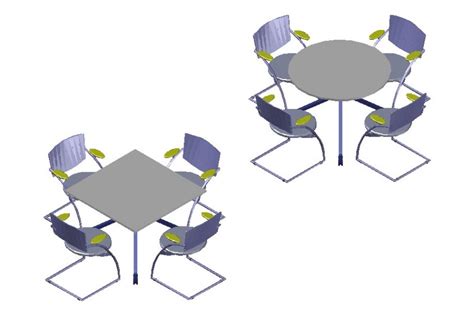 Autocad File Of D View Of Square And Rectangle Table With Chairs
