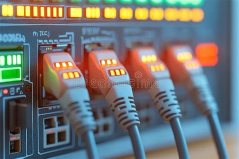 Ethernet Cables Plugged Into A Modern Network Switch In A Data Center