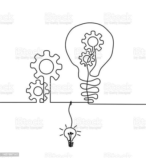 추상 둥근 금속 기어 는 흰색 배경에 선 그리기로 전구바퀴 바퀴 팀워크 의 개념 0명에 대한 스톡 벡터 아트 및 기타 이미지
