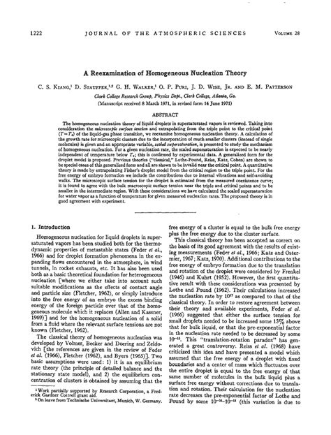 Pdf A Reexamination Of Homogeneous Nucleation Theory
