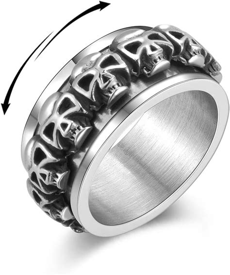 Skull Spinner Fidget Ring Anxiety Rotating Rings Punk Hiphop Nightclub