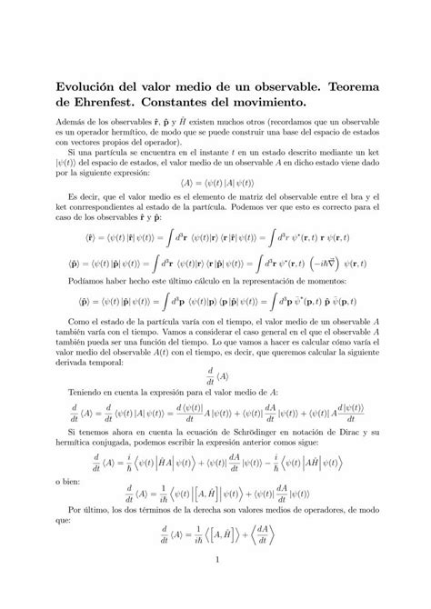 Pdf Evoluci N Del Valor Medio De Un Observable Teorema De Ehrenfest