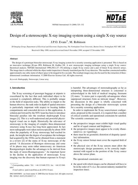 Pdf Design Of A Stereoscopic X Ray Imaging System Using A Single X