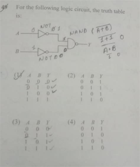 49 For The Following Logic Circuit The Truth Table Is1 A0011 B9101
