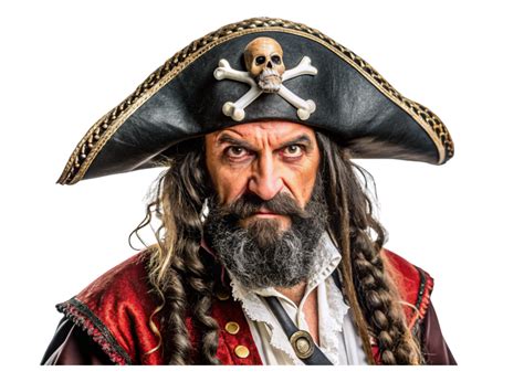 Portrait Of A Pirate Captain With Skull And Crossbones Hat Fierce
