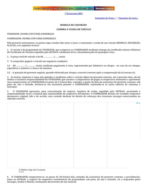 Modelo De Contrato De Compra E Venda De Veículo Pdf Cheque Banco