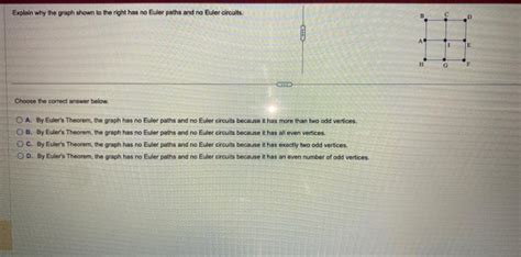 Solved Explain Why The Graph Shown To The Right Has No Euler