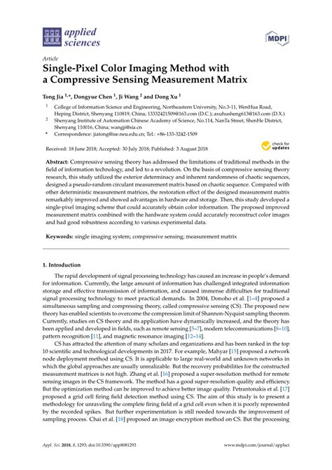 PDF Single Pixel Color Imaging Method With A Compressive Sensing Measurement Matrix