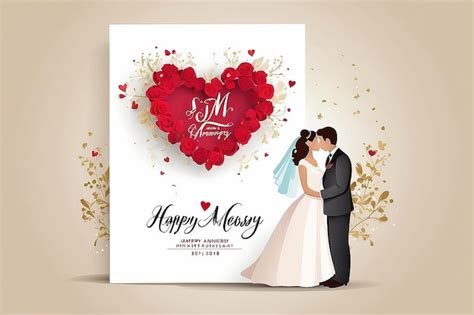 결혼기념일 축하 카드 디자인 결혼기념일에 대한 개념적 크리에이티브 카드 편집 가능한 일러스트레이션 프리미엄 사진
