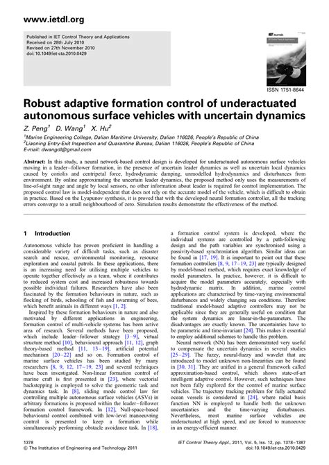 Pdf Robust Adaptive Formation Control Of Underactuated Autonomous