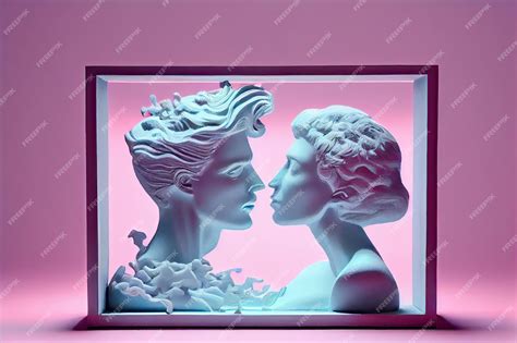 캐릭터 초상화 사랑의 디오라마 스타일에 대한 생성 Ai 삽화는 남자 여자 키스 파스텔 체적 조명에 있습니다 프리미엄 사진