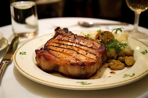 Premium Ai Image A Juicy Grilled Pork Chops Seasoned With Herbs And