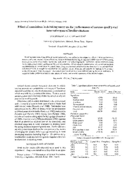 Pdf Effect Of Aluminium In Drinking Water On The Performance Of Carcass Quality And Internal