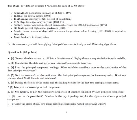 Use R Studio The State X Built In Data Set In R Chegg Com