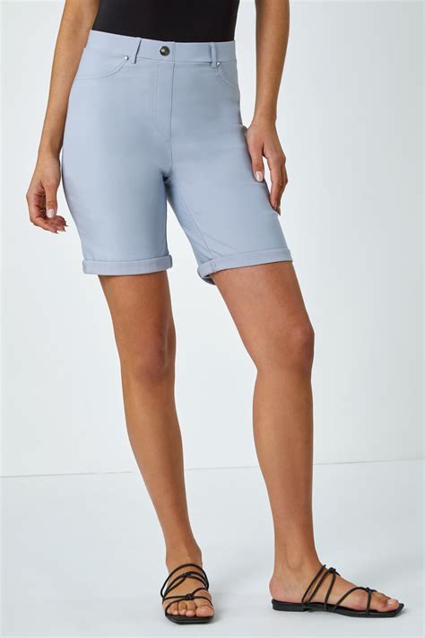Silver Turn Up Stretch Shorts Roman Uk