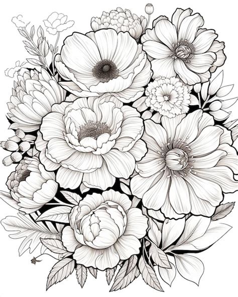 Floral Coloring Pages Printout Style Premium AI Generated Image