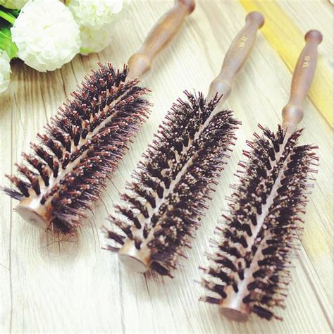 내열성 나무 손잡이 둥근 헤어드레싱 빗 곱슬 스타일 헤어브러시 강모 있음루프 브러쉬 Aliexpress