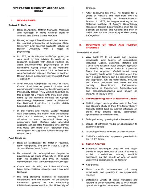 Lesson 11 Five Factor Theory By Mccrae And Costa Pdf Extraversion And Introversion
