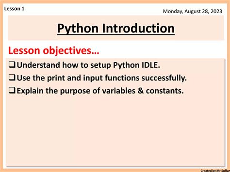 Lesson 1 Python Intro Print And Inputpptx