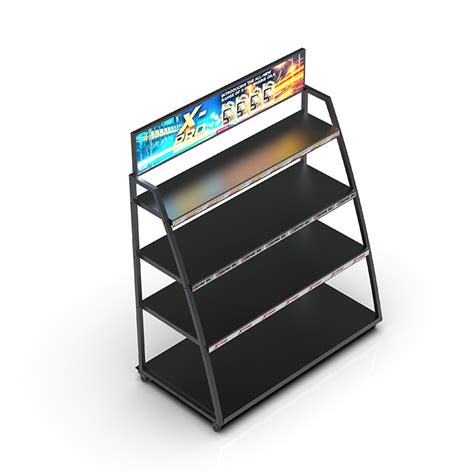 4 Tier Lubricant Oil Display Rack Metal Floor Display Easy Movable
