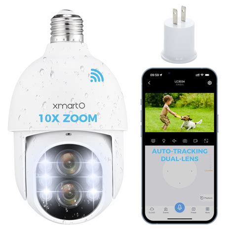Xmarto Light Bulb Security Camera Wireless Outdoor With Dual Lens 10x