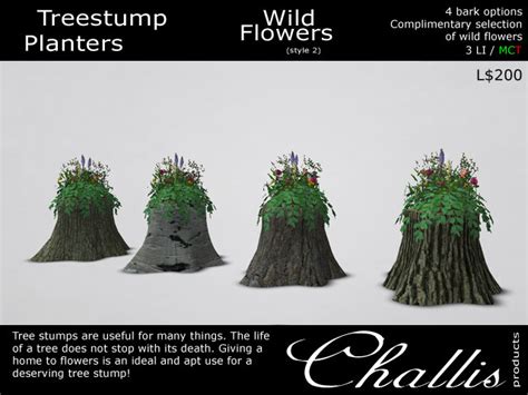 Second Life Marketplace Challis Tree Stump Planter Wild Flowers