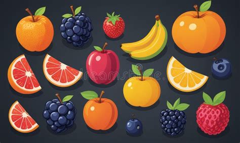 Collection Vibrant Fruits Including Apples Oranges Bananas And Berries Are Arranged In Grid