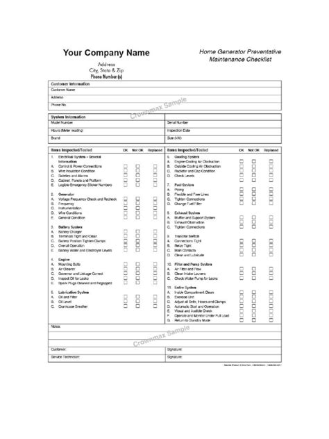 Generator Maintenance Checklist