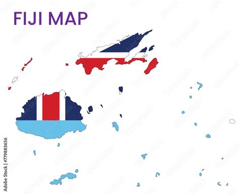 High Detailed Map Of Fiji Outline Map Of Fiji Oceania Stock Vector