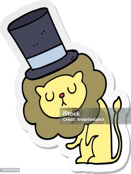 Autocollant Dun Joli Lion De Dessin Animé Portant Un Chapeau Haut De