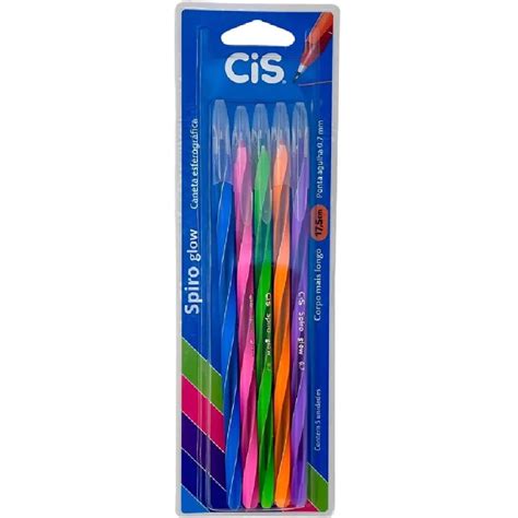 Caneta Esferografica Spiro Glow 07 C5 Cores Cis Shopee Brasil