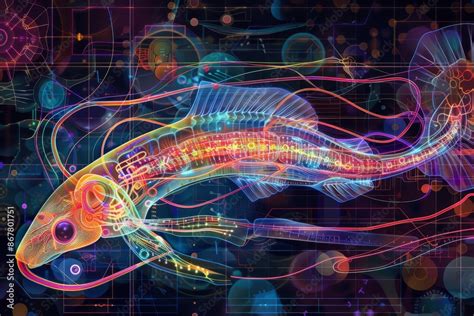 Artwork Merging Scientific Diagrams And Stylized Illustrations Of