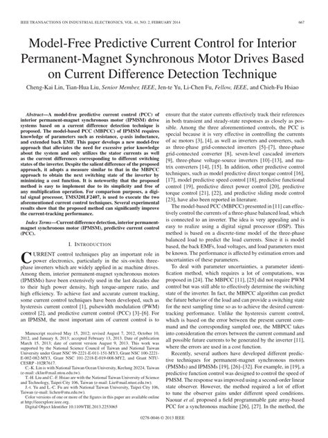 Pdf Model Free Predictive Current Control For Interior Permanent Magnet Synchronous Motor