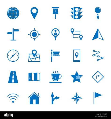 Solid Icons Of Map Icons On White Background X Pixel Perfect Stock