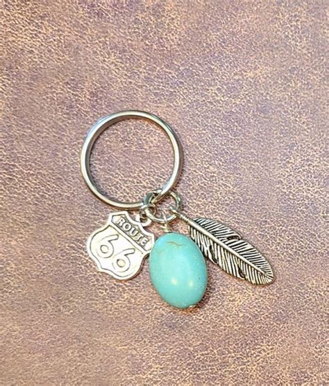 Route 66 Keychain Silver Leaf Gems Made In Oklahoma Jewelry Custom