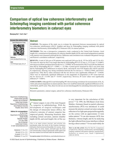 Pdf Comparison Of Optical Low Coherence Interferometry And