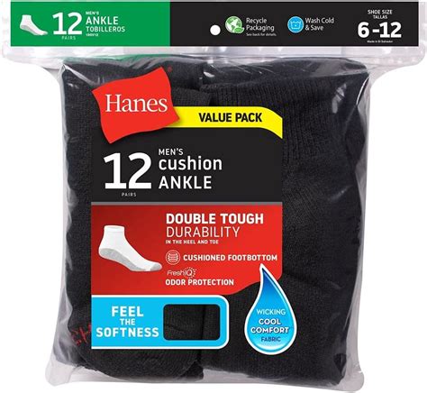 Jp Hanes メンズ Freshiq 足首ソックス 12足パック 2 Packs 12 Pairs ブラック ファッション