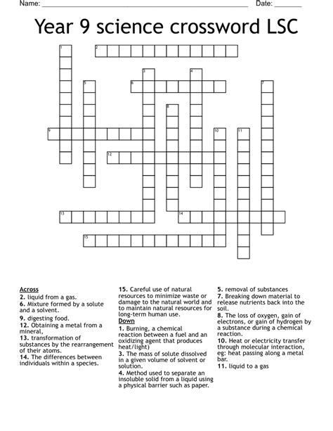 Crossword Puzzles In Science At Thomas Lujan Blog